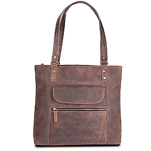 VALENCHI-Leather Shoulder Bag with Front and Back Zipper pocket with Large storage capacity (Brown Vintage)