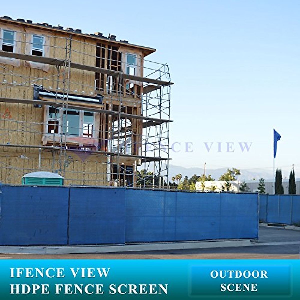 Ifenceview 8'x3' to 8'x50' Blue Shade Cloth Fence Privacy Screen Fence Cover Panels Mesh Net for Construction Site Yard Driveway Garden Pergola Gazebos Railing Canopy Awning 165 GSM (8' X 21')