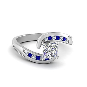 CaratYogi Channel Set Swirl Diamond Ring sterling silver Created Blue Sapphire Princess shape Blue color Side Stone Engagement Rings channel Setting in Size 8 Casual Wear for Gift