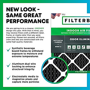 Filterbuy 20x25x1 Air Filter MERV 8 Odor Eliminator (12-Pack), Pleated HVAC AC Furnace Air Filters Replacement with Activated Carbon (Actual Size: 19.50 x 24.50 x 0.75 Inches)