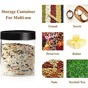 Plastic Jars with Lids Empty Slime Cosmetics Containers Clear Gift Food Jars Round PET Cream Jars with Black Lids Pen Labels for Kitchen Storage Spices Dry Food Body Butter Slime Making (8OZ 32PCS）