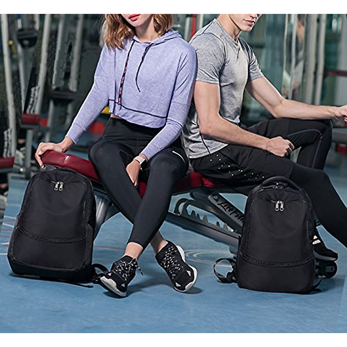 UTO Fashion Nylon Backpack Functional School Gym Sport Hiking Bag Reflective Straps E Black