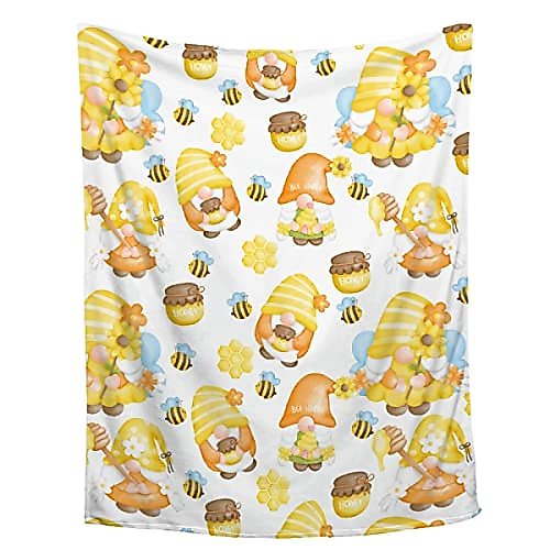 ZHONGKUI Gnome Flannel Throw Blanket,Gnome Blanket with Bee for Adults/Women/Kids/Friends,Gnome Gifts Blanket for Couch Sofa Bed Travel Home Decor, 60"x80"-Adults/Twin Size