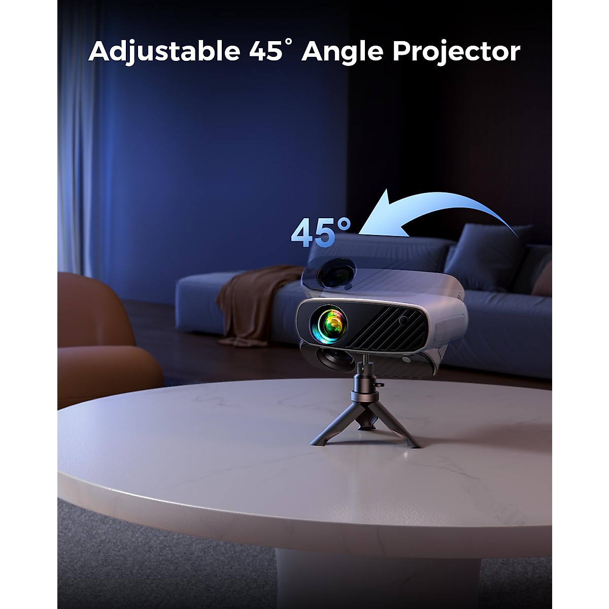 Mini Projector for iPhone, ELEPHAS 2023 Upgraded 1080P HD Projector, 8000L Portable Projector with Tripod and Carry Bag, Movie Projector Compatible with Android/iOS/Windows/TV Stick/HDMI/USB