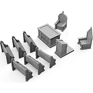 3DEGOS Church Chapel Chattels Furniture Set DND Terrain 28mm for Dungeons and Dragons, D&D, Pathfinder, Warhammer 40k, RPG, Miniatures, Age of Sigmar, Tabletop, D and D, Dungeons and Dragons Gifts