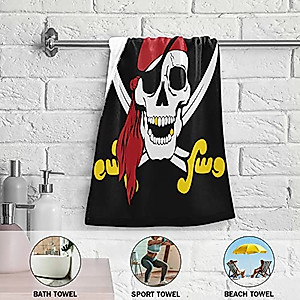 Jucciaco Pirate Skull Hand Towels for Bathroom Kitchen, Absorbent Bath Hand Towel Set of 2 Decorative, Soft Polyester Cotton Towels for Hand, 28x14 inch