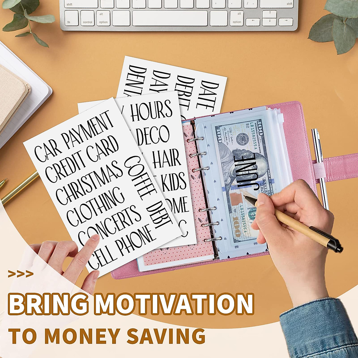 100 Cash Envelope Sticker Labels - Black Vinyl Decals for Finance Planner, Budget Stickers for Cash Envelope System Wallet & A6 Binder, Clear Labels Money Sticker for Budget Envelopes Coupon Organizer