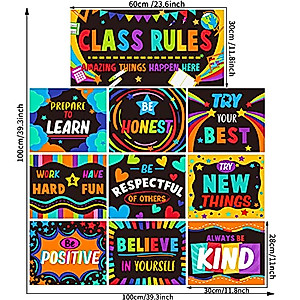 Tevxj 10 pieces Classroom Rules Poster for Classroom Decorations, Laminated Motivational Classroom Bulletin Board Set for Kindergarten Preschool Primary Middle High School