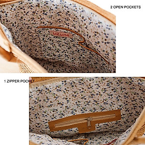 Women's Classic Straw Summer Beach Shoulder Bag Handbag Tote With PU Leather Straps Handmade Purse, White, Medium