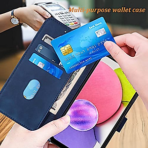 A03s Case Wallet,for Galaxy A03s Case,[Kickstand][Wrist Strap][Card Holder Slots] TPU Interior Protective for Samsung A03s Case,PU Leather Folio Flip Cover for Samsung Galaxy A03s Case (Blue)