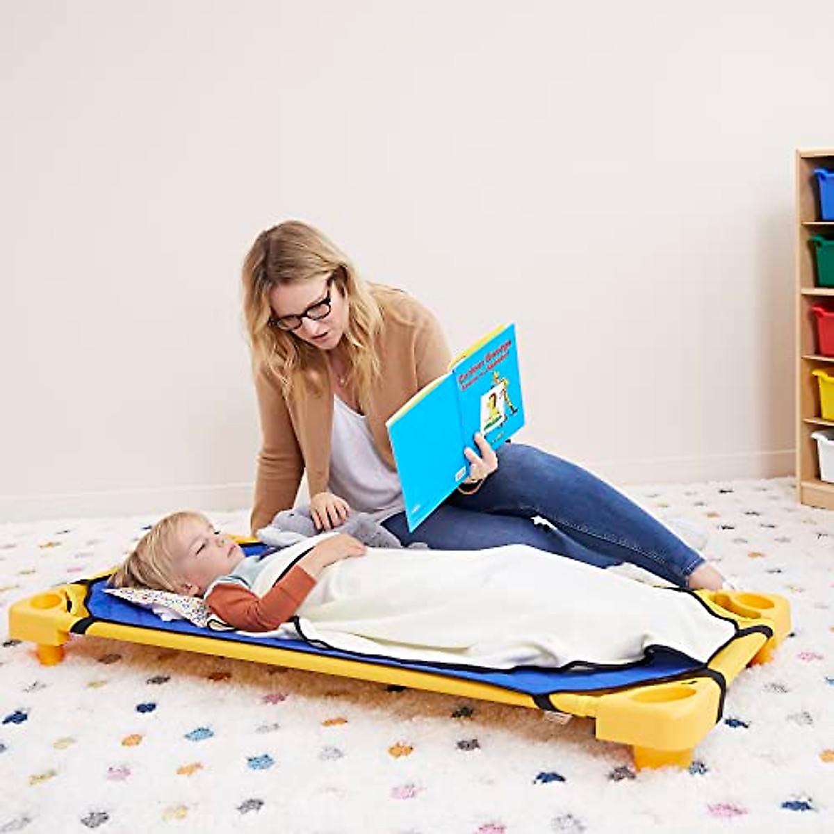 ECR4Kids Stackable Kiddie Cot, Standard Size, Classroom Furniture, Ready-To-Assemble, Yellow, 6-Pack