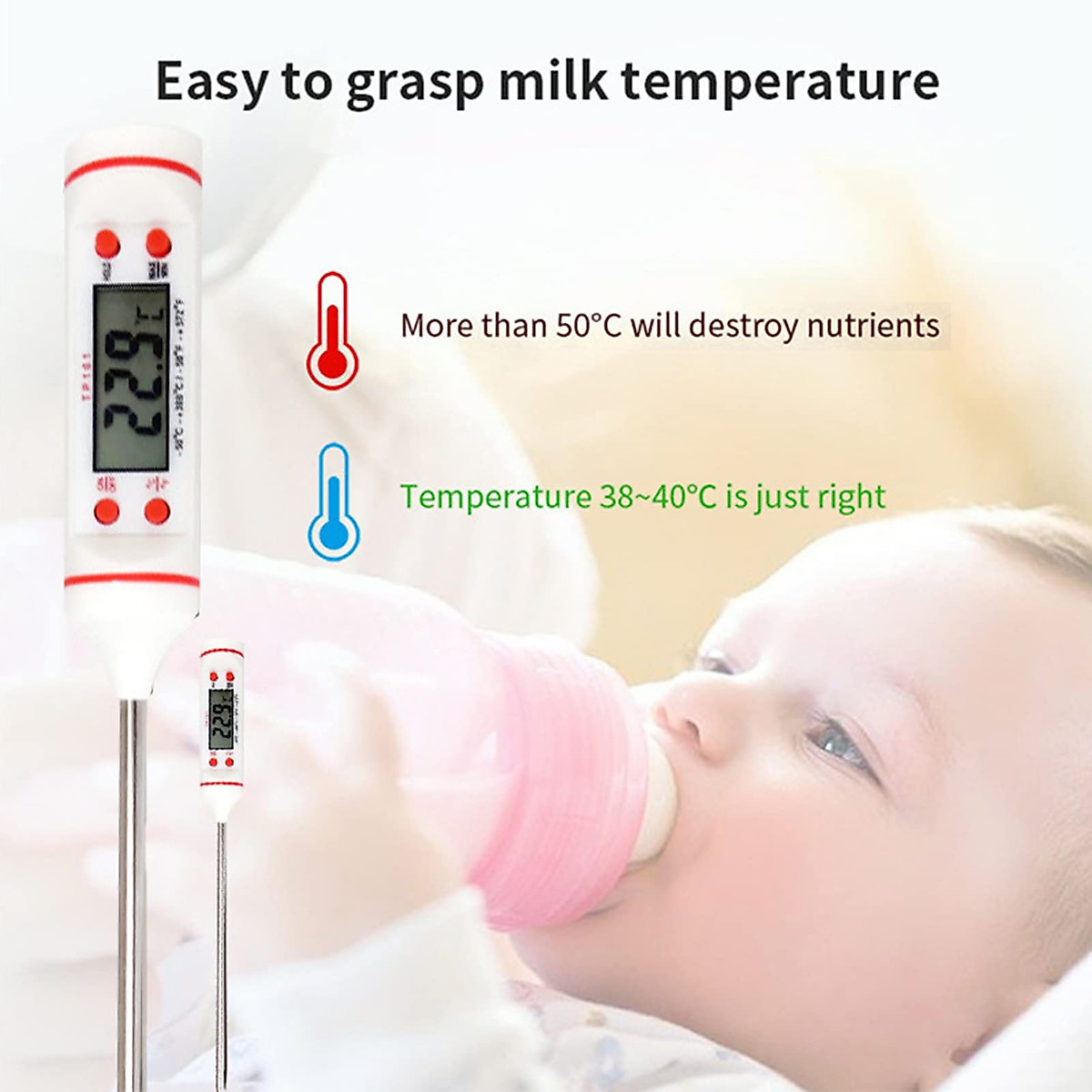 Smalibal Digital Meat Thermometer, Waterproof Instant Read Thermometer, LCD Display Stainless Steel Probe for Cooking Food, Baking, Liquids, Candy, Grilling BBQ White