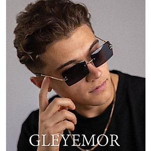 Gleyemor Rimless Rectangle Sunglasses for Women Mens Fashion Vintage Frameless Square Glasses with Gradient Lens (Grey)