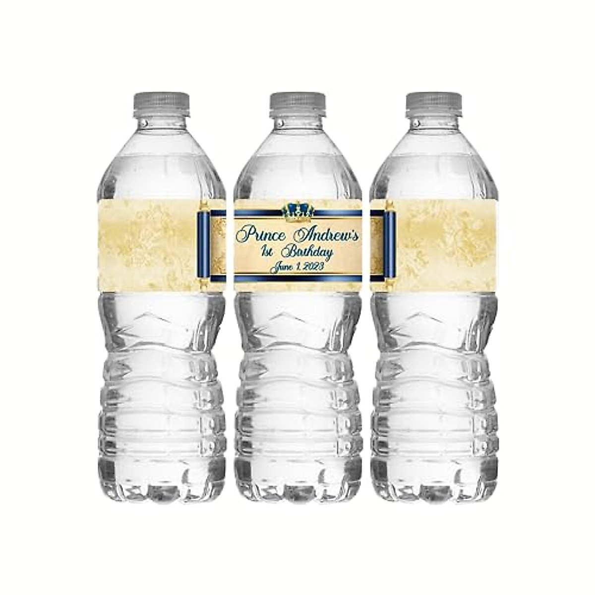 Prince Water Bottle Labels, Personalized Party Favors, Baby Shower, Pack of 25 Peel and Stick Waterproof Wrappers