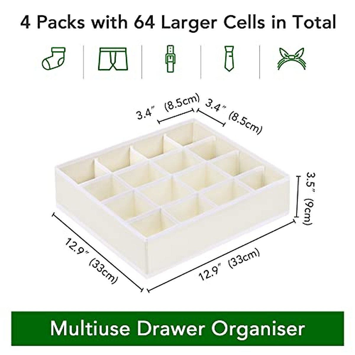 Homsorout Drawer Organizer Divider - Large Fabric Organizer for Clothing, Socks, Panties, Ties - Beige