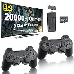 LINIREAU Retro Game Stick - Revisit Classic Games with Built-in 9 Emulators, 20,000+ Games, 4K HDMI Output, and 2.4GHz Wireless Controller for TV Plug and Play (64 G)