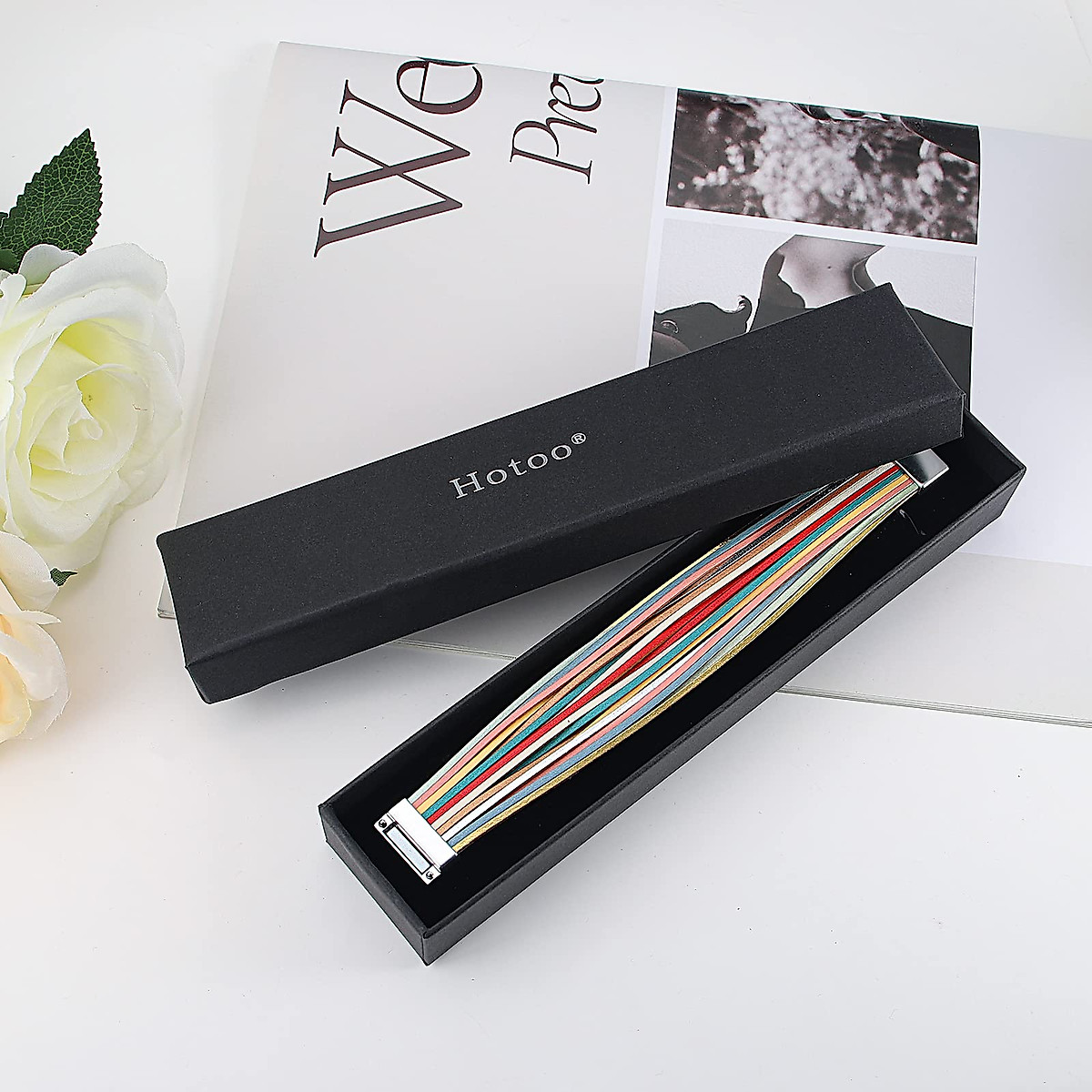 hotoo Leather Wrap Bracelet for Women Colorful Bohemian Friendship Stackable Layered Bracelets Boho Multi Strand Bracelets Jewelry with Clasp for Teen Girls Sister and Mother