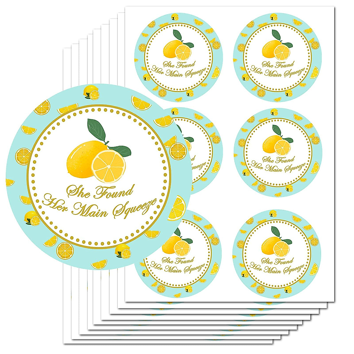 She Found Her Main Squeeze Lemon Bridal Shower Favor Stickers,Lemon Stickers Great for Party Favors, Envelope Seals and Goodie Bags,2 inches 180pcs.