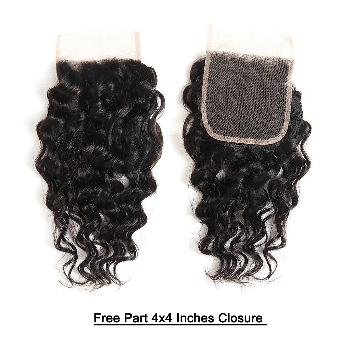 Malaysian Water Wave Bundles with Closure 12A Bundles Human Hair Ocean Wave Wet & Wavy Human Hair Bundles with Lace Closure 100% Human Hair Extensions Remy Hair Bundles (8 8 8+8inch)
