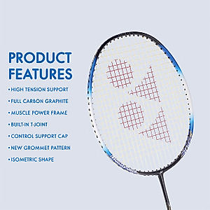 YONEX Muscle Power 22LT Carbon Graphite Strung Badminton Racket with Full Racket Cover (Black/Blue) | for Intermediate Players | 83 Grams | Maximum String Tension - 30lbs