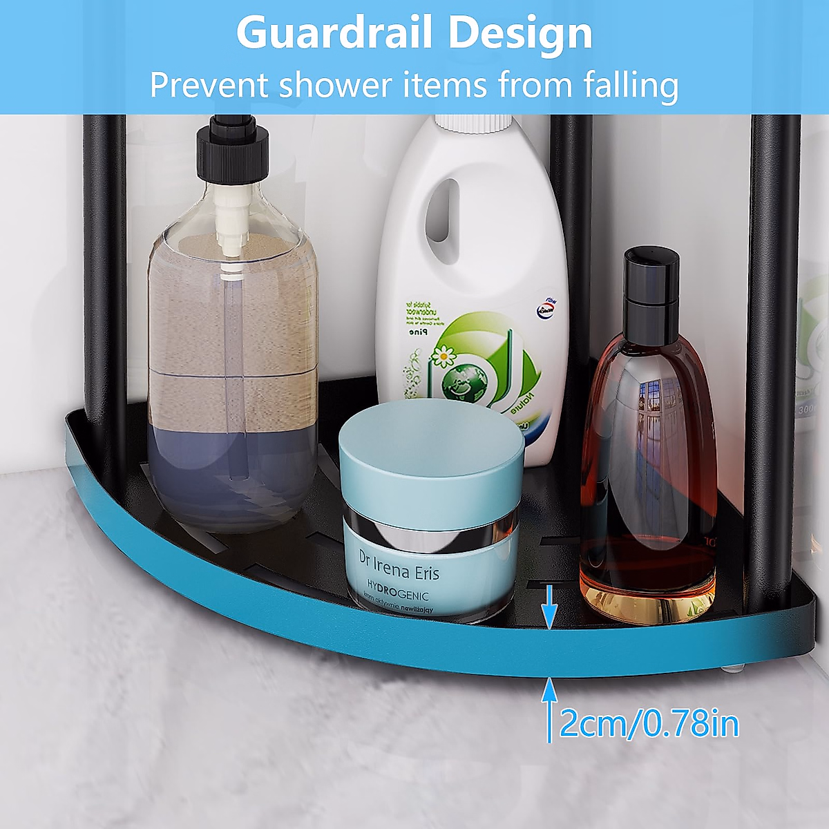 Taaji Standing Shower Caddy Corner, Metal Shower Shelf Caddy Stand Organizer Shampoo, 3 Tier Shower Stands for Inside Shower, Bathroom, Bathtub Corner, Black