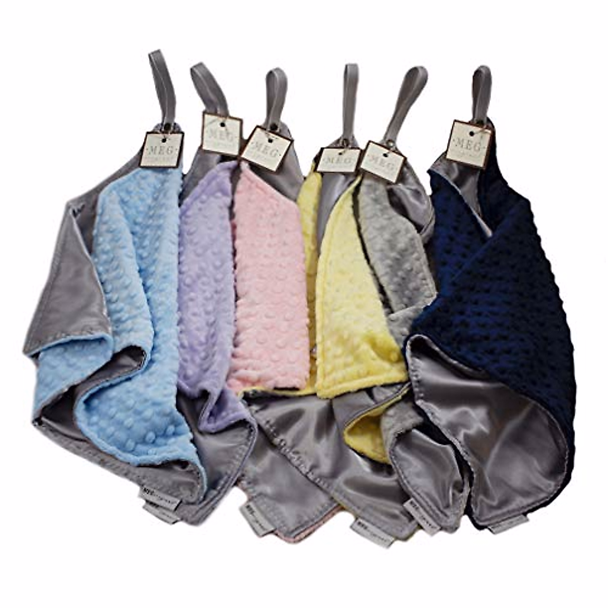 MEG ORIGINAL Satin and Minky Dot Baby Security Blanket Lovey with Loop (Silver/Pink)