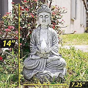 VP Home Buddha Statue for Home and Outdoor Decor Solar Powered Flickering LED Garden Light Zen Meditation Spiritual Room Decor (Zen Buddha) Buddha Garden Statue