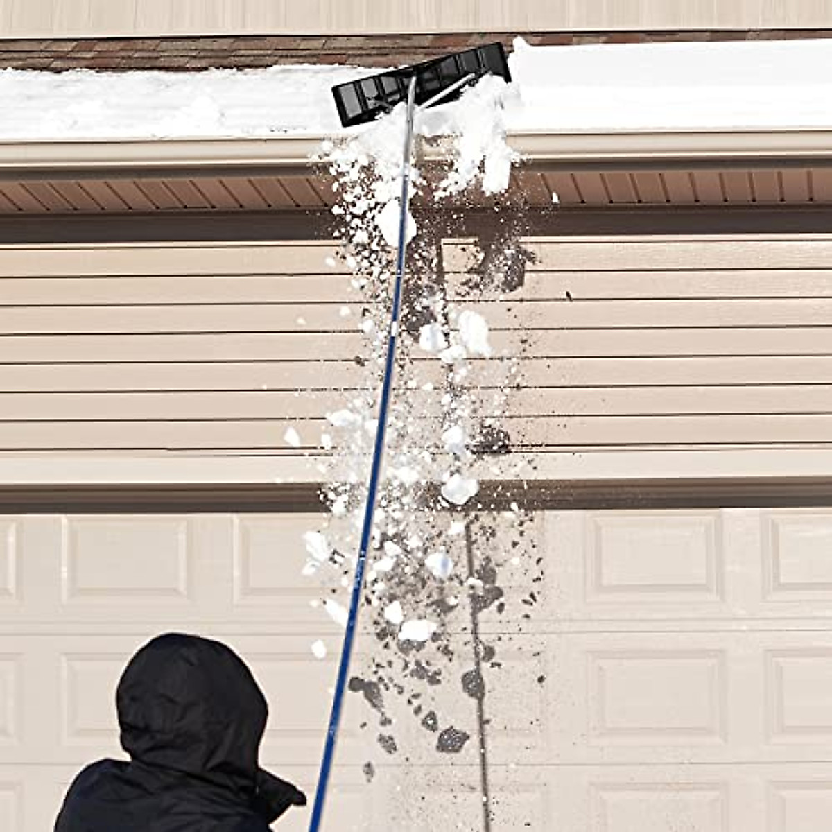 GYMAX Snow Roof Rake, 4.8-20FT Extendable Aluminum Snow Removal Tool with Anti-Slip Handle & 25” Wide Blade, Snow Rake for House Roof Leaves, Dribs