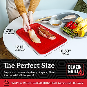 BLAZIN' GRILL Prep and Serve Trays | Set of 2 Stackable, Melamine Trays | Serving Tray & Marinating Tray | Serving Platter for Plating Food & BBQ Prep Tub for Marinating Meats | Grill Accessories |