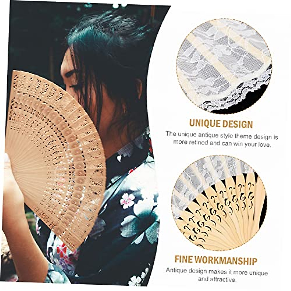 BESPORTBLE Lace Folding Fan Hand Held Fan Foldable Chinese Fan Retro Decor Pocket Paper Fan Wedding Party Fan Paper Fans Hand Fan Handhold Fan Hand Crank Cheongsam Fan Wood White Miss