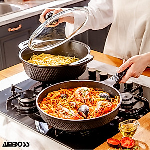 AMBOSS 11 Inch Nonstick Frying Pan –Reinforced With Titanium and Diamond Non Stick Coating Skillet Pan – No PFOA or PTFE – 4mm Heavy-gauge Body Super Easy Clean Fry Pan – Black