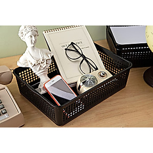 Eslite A4 Size Plastic Storage Basket,Desktop File Paper Letter Organizer Tray, 6-Packs (Black)