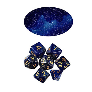 Yiotfandoll 7PCS Polyhedral Dice 16mm D20 D12 D10 D8 D6 D4 for Dungeons and Dragons RPG MTG DND Dice Table Games (Starry Blue Black)