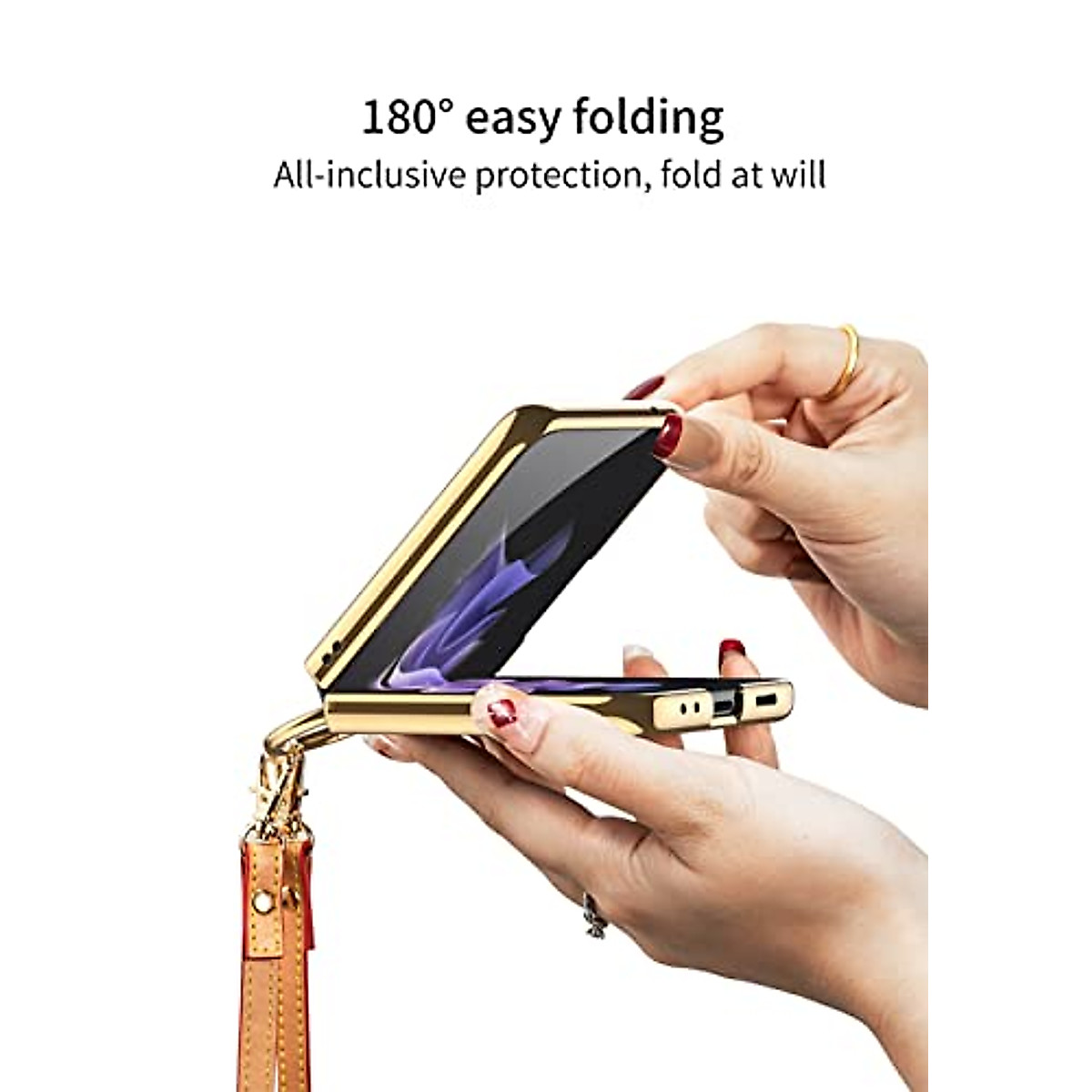 SHIEID Galaxy Z Flip 4 Case with Shoulder Strap, Ring Holder, Z Flip 4 Cover with Small Screen Protection, Premium Leather, and Wireless Charging Support for Samsung Flip 4 Case, Elegant White