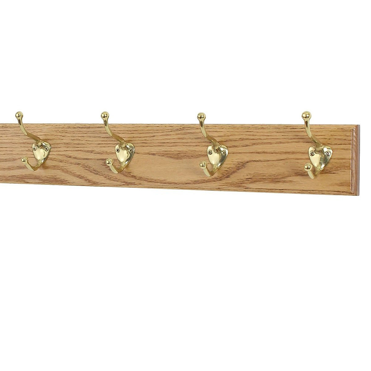 PegandRail Solid Oak Wall Mounted Coat Rack with Solid Brass Hat and Coat Style Coat Hooks - Made in the USA (Golden Oak, 3.5" x 20" with 4 hooks)