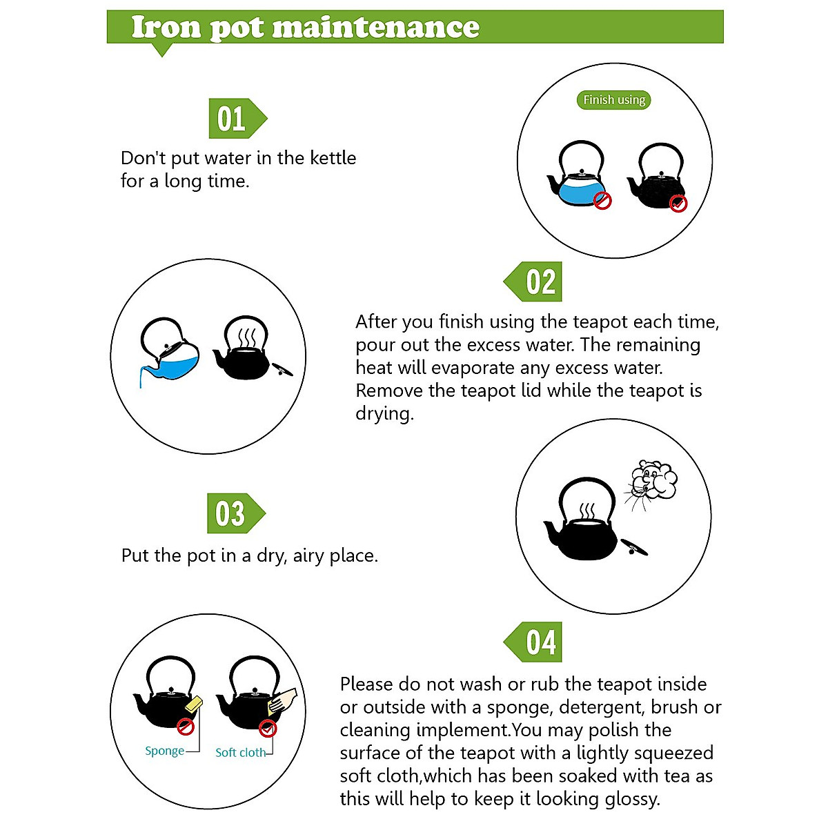 Sotya Cast Iron Teapot, 30oz/900ml Japanese Tetsubin Tea Pot with Infuser for Loose Leaf and Tea Bags, Tea Kettle Coated with Enameled Interior for Stove Top, Dark Green