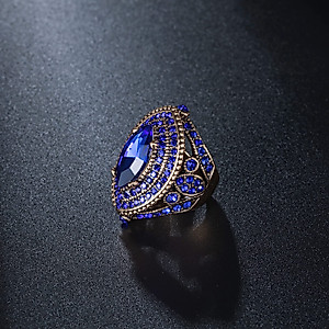CKHAO Women Ring - Big Size Antique Gold Plated Turkish Style Blue Gemstone Vintage Ring Women Jewelry J0769BLUE (7)