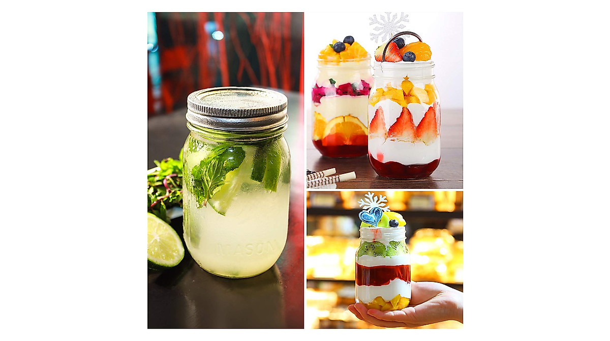 SKOCHE 16 oz Mason Jar Set - Perfect for Canning & Decor