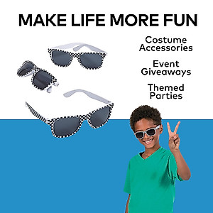 Fun Express Kids Sunglasses Bulk - Set of 12, Stay Cool in Style with Checkered Flag Party Favor Sunglasses for Kids - Shade and Style, Racecar Party Essentials & Gear Up with Toddler Sunglasses Bulk