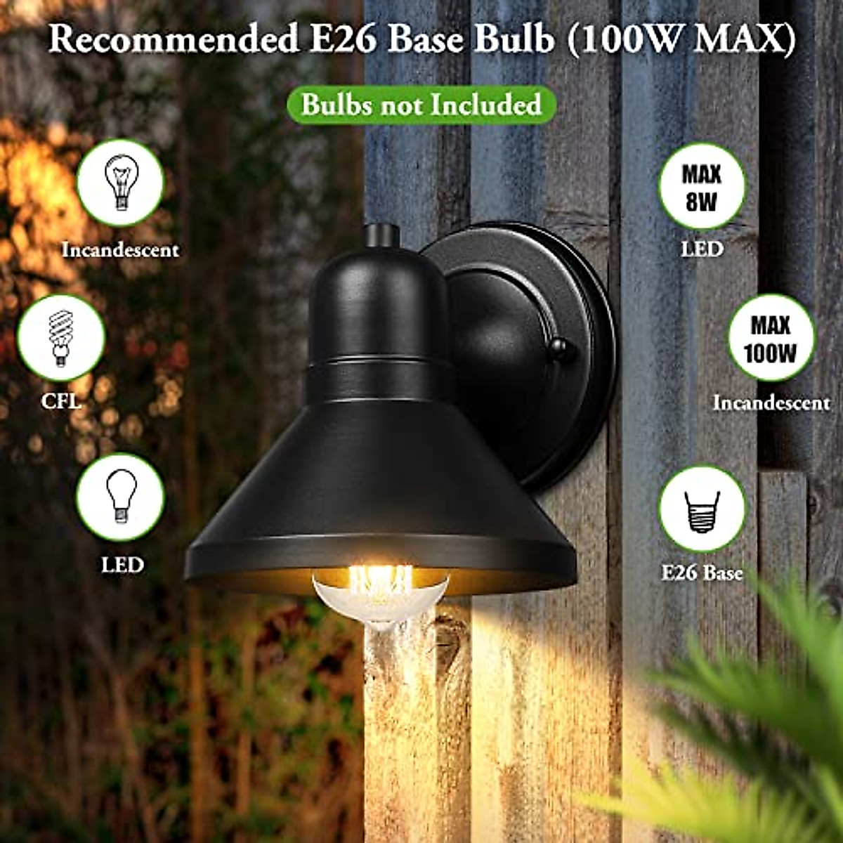 Brightever Outdoor Wall Lantern, 2-Pack Exterior Wall Light Fixtures, Waterproof Anti-Rust Black Wall Mount Lighting, Small E26 Socket Outside Lights for House, Front Porch, Playhouse, Garage