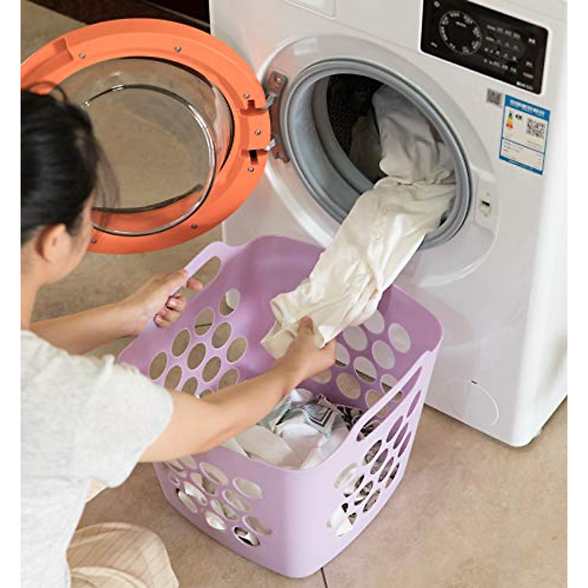 Flexible Plastic Carry Laundry Basket Holder Square Storage Hamper with Side Handles (Purple)