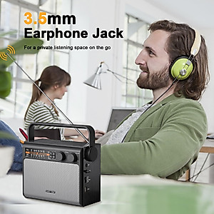 YOWGULF Portable AM FM Radio, Bluetooth Radio with Best Reception,Transistor Radio Plug in Wall or Battery Powered, Radio with Headphone Jack, USB, Aux in, Big Speaker, for Home Outdoor Gift