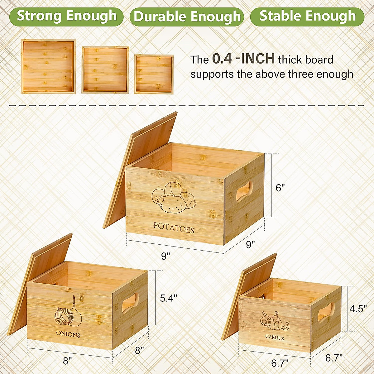 DALSHABET Potato and Onion Storage Bins, Premium Pantry Organizers and Storage, Bamboo Vegetable Garlic Keeper Solutions for an Organized Kitchen Beige