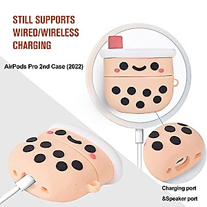 AirPods Pro 2 Case Cute with Boba Keychain,AirPods Pro 2nd Generation Case Cover 2022,Pink Boba Tea AirPod Pro 2 Cases Only Cute AirPods Pro 2Case for Girls Women (AirPod Pro 2 Case)