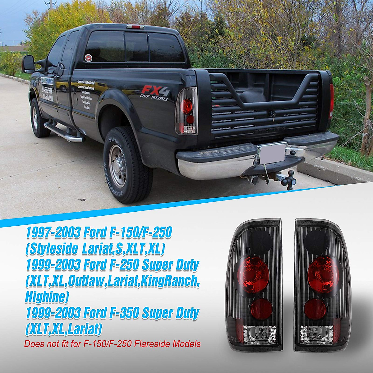 AUTOWIKI Tail Lights For 1997-2003 Ford F-150 F-250 F-350 Super Duty Tail Lights Styleside Model Pickup Black Clear Lens Rear Taillights 1 Pair