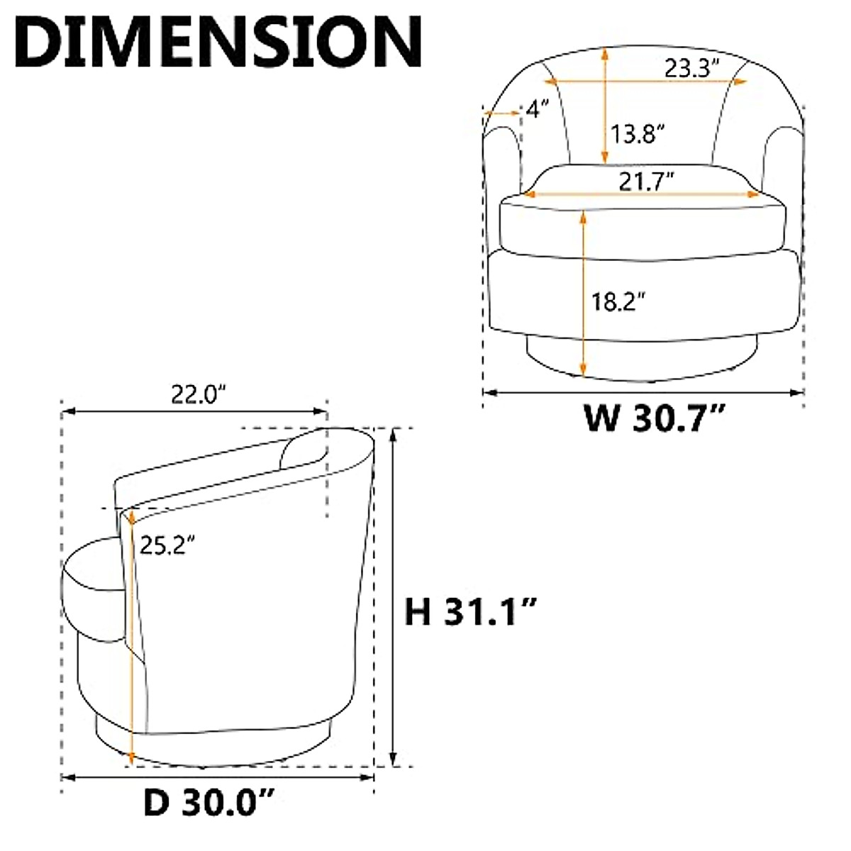 HomSof 30.7''W Boucle Swivel Accent Barrel Modern Comfy Sofa with Gold Stainless Steel Base 360 Degree Club Arm Chair for Nursery Bedroom Living Room Lounge Hotel, Gray