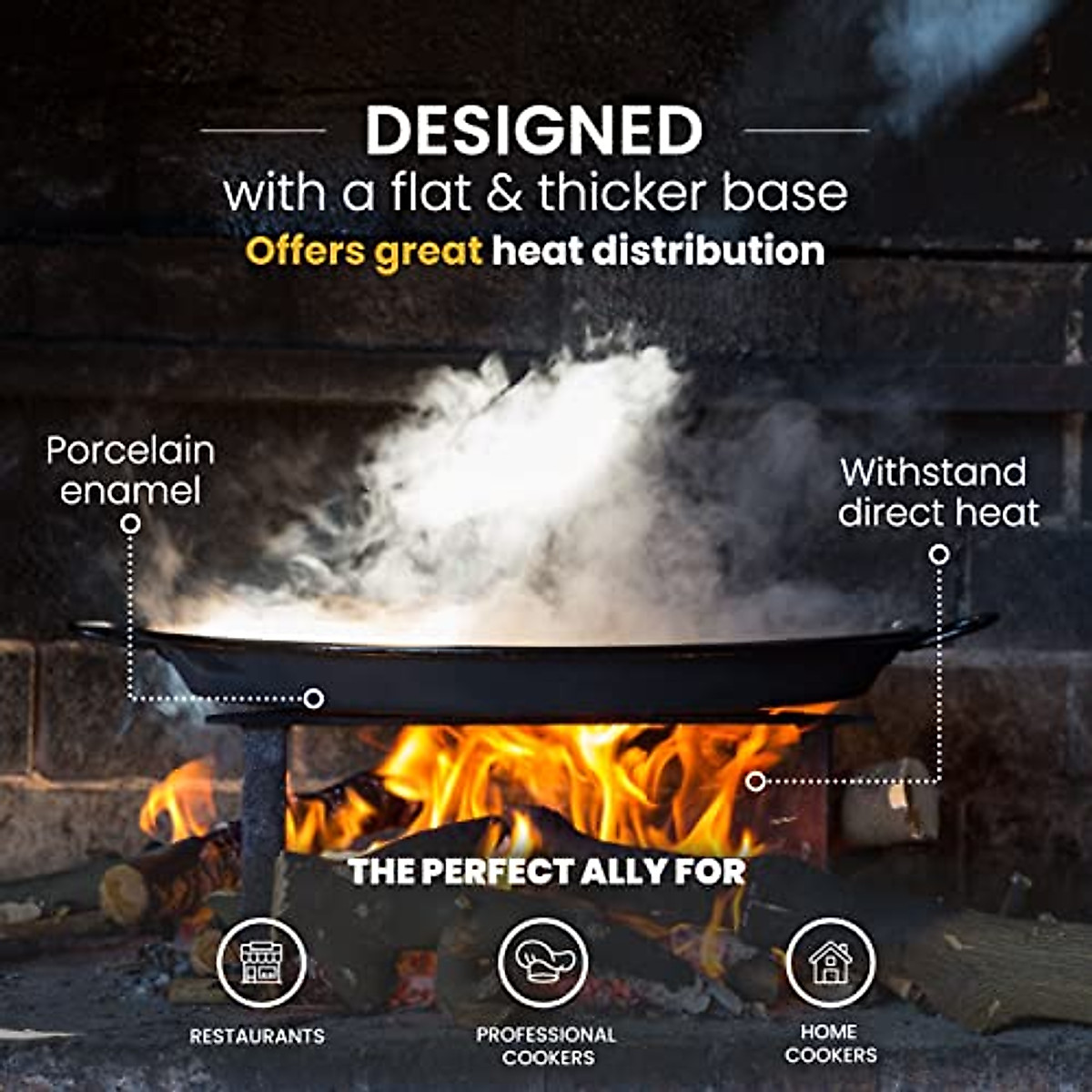 Machika Enamel Paella Pan | Paella Pan | Skillet for Paella and Rice Recipes | Perfect for Indoor & Outdoors | Easy Cleaning | Rust Proof Coating | 10 Servings | 17 inches |