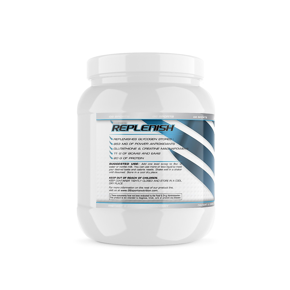 G6 Sports Nutrition Replenish Instant & Complete Recovery (Post Workout Formula, 11g of BCAAs & EAAs, 20g Whey Protein, 1000mg Creatine MagnaPower, Zero Refined Sugars) – 2lb Jar – Orange Mango