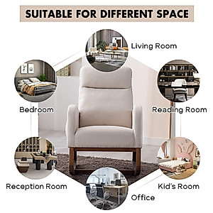 NIOIIKIT Nursery Rocking Chair, Upholstered Glider Chair for Nursery, Accent Rocker Chair with Tall Back & Side Pockets, Modern Leisure Single Arm Chair for Living Room, Bedroom (Beige)