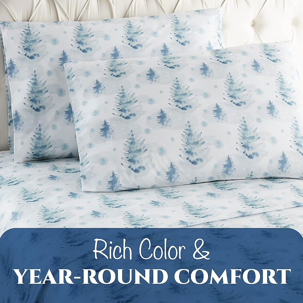 Thermee Micro Flannel California King-Size Sheet Set, Machine Wash-Dry, No Pilling, 18" Deep Pocket, 2 King Pillowcases, Blue Spruce